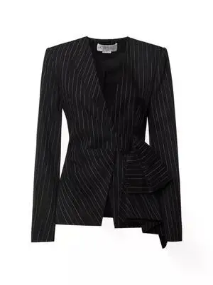 GENNY Pinstripe-pattern Knotted Jacket - Black
