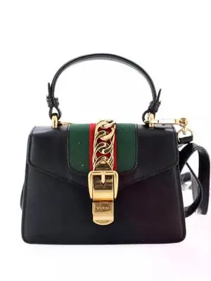 Gucci Sylvie Top Handle Bag Leather Mini Satchel - Black