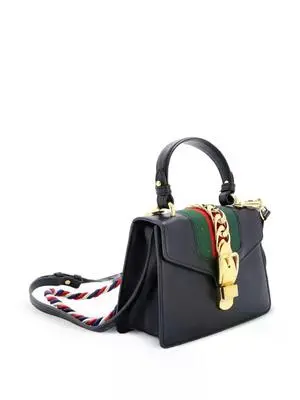 Gucci Sylvie Top Handle Bag Leather Mini Satchel - Black