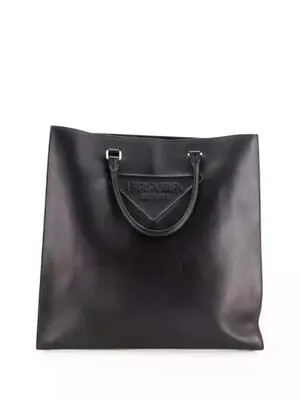 Prada Triangle Logo Convertible Open Leather Large Tote Bag - Black