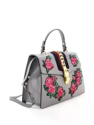 Gucci Sylvie Top Handle Bag Embroidered Leather Medium Satchel