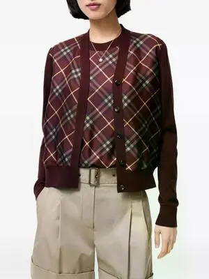 Burberry Check Panel Wool Silk Cardigan - Red