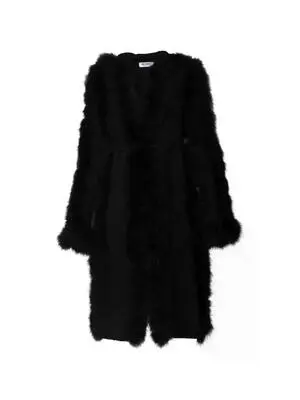 Attico Feather-trim Belted Coat - Black