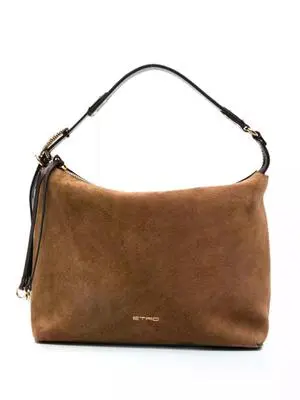 Etro Logo-plaque Suede Shoulder Bag - Brown
