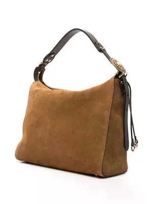 Etro Logo Plaque Suede Shoulder Bag - Brown