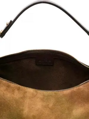 Etro Logo Plaque Suede Shoulder Bag - Brown