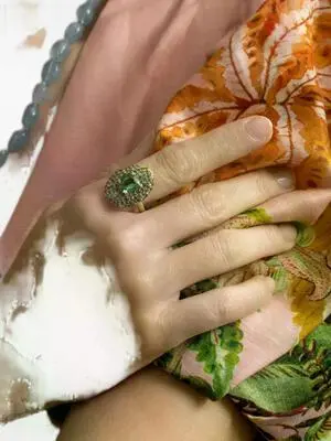 LEIGH MAXWELL Green Tourmaline And Sapphire Shield Ring
