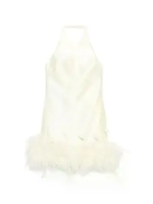 SELF-PORTRAIT Feather-trim Halterneck Mini Dress - Neutrals