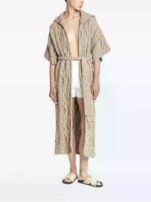 Malo Cable-knit Hooded Coat - Neutrals