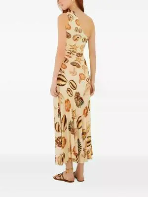 Farm Rio Sand Marine Shells Tassel One-shoulder Maxi Dress