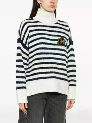 ERMANNO FIRENZE Striped Logo-patch Roll Neck Sweater
