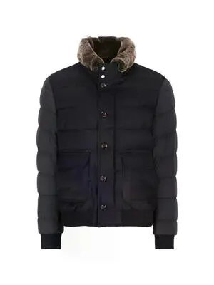 MOORER Padded Faux-fur Trimmed High Neck Coat