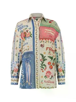 Agua Bendita Anastasia Graphic-print Button-down Shirt - Neutrals