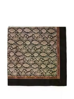 TWINSET Kefiah With Logo And Animal Print - Neutrals