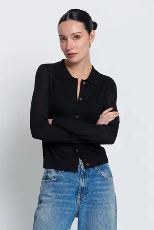 Central Park West Sienna Sheer Collared Sweater