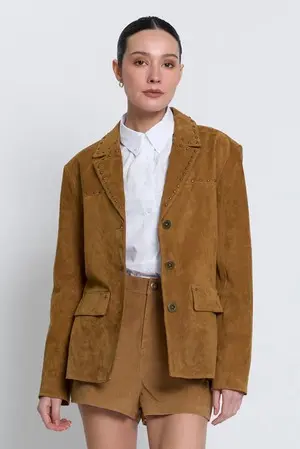 Central Park West Odessa Studded Bf Blazer - Brown
