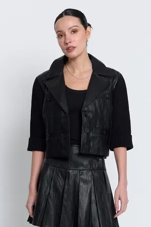 Central Park West Quinn Cropped Vegan Leather Sweater Jacket - Black