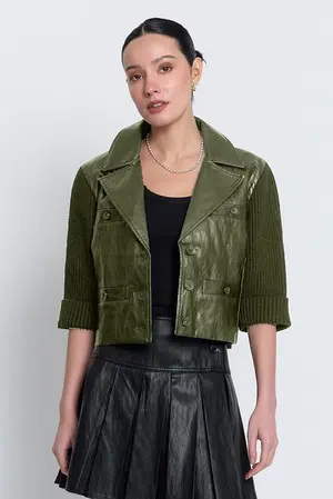 Central Park West Quinn Cropped Vegan X Sweater Jacket - Olive