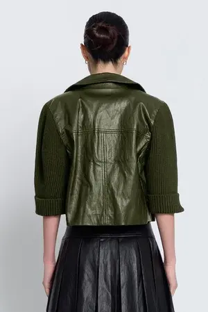 Central Park West Quinn Cropped Vegan X Sweater Jacket - Olive