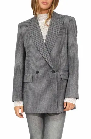 BELLE & BLOOM Double Breasted Plaid Wool Blend Blazer