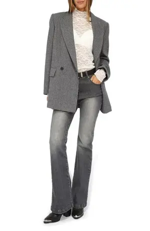 BELLE & BLOOM Double Breasted Plaid Wool Blend Blazer - Blue