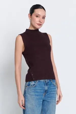 Central Park West Birch Sleeveless Turtleneck With Button Detail