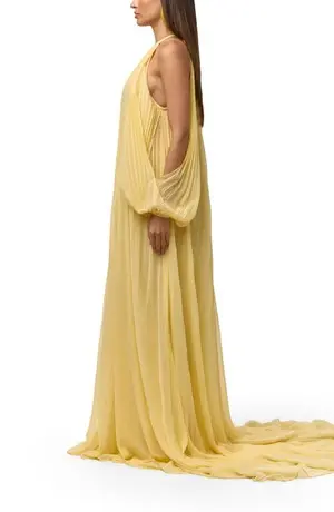 Naked Wardrobe Pleated Chiffon Halter Maxi Dress