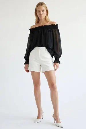 EXQUISE Pocketed Button Front Denim Shorts