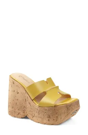 CANDIE'S Marabelle Platform Wedge Slide Sandal - Ginger Leather