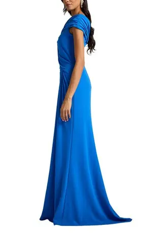 Tadashi Shoji Asymmetric Neck Ruched Gown