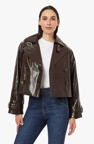 Habitual Textured Faux Leather Cropped Jacket