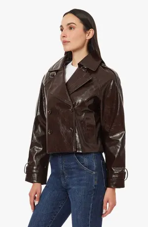 Habitual Textured Faux Leather Cropped Jacket