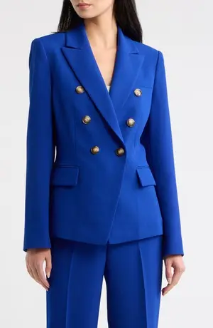 TAHARI ASL Crepe Double Breasted Blazer - Cobalt