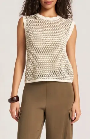 Matty M. Brookside Crochet Vest - Natural/sa