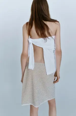 Mango Checkered Midi Skirt With Lace Trim