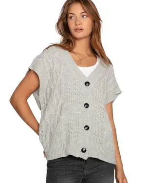 BELLE & BLOOM Rosette Oversized Knitted Vest - Grey