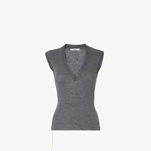 Fendi Mélange Wool Rib Knit V-neck Sleeveless Top
