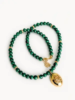 DANIELA MILLAN JEWELRY Malachite Beaded Necklace With Woven Pendant