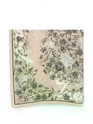 TWINSET Floral-print Logo-print Scarf - Neutrals