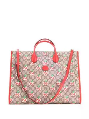 Gucci Convertible Open Apple Gg Coated Canvas Large Tote Bag