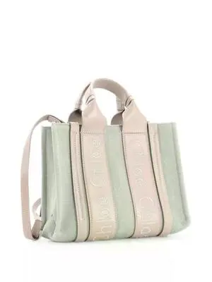 Chloé Woody Convertible Linen And Leather Small Tote Bag - Grey