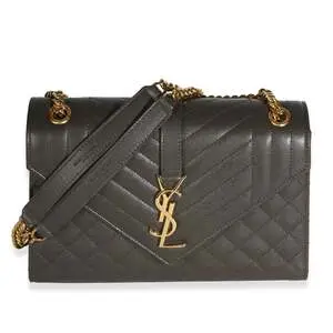 Saint Laurent Pebble Grain De Poudre Mixed Matelasse Triquilt Medium Satchel Gray