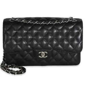 CHANEL Black Quilted Caviar Jumbo Double Flap Bag