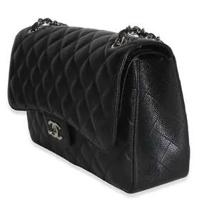Chanel Quilted Caviar Jumbo Double Flap Bag - Black