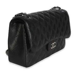 Chanel Quilted Caviar Jumbo Double Flap Bag - Black
