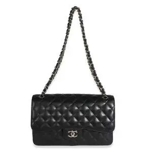 Chanel Quilted Caviar Jumbo Double Flap Bag - Black