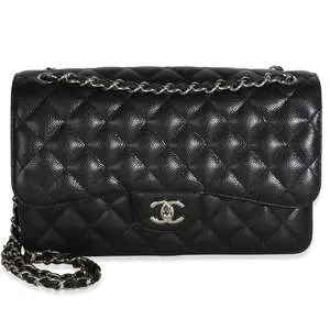 Chanel Quilted Caviar Jumbo Double Flap Bag - Black