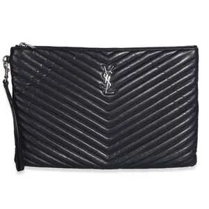 Saint Laurent Navy Matelasse Calfskin Monogram Cassandre Tablet Pouch