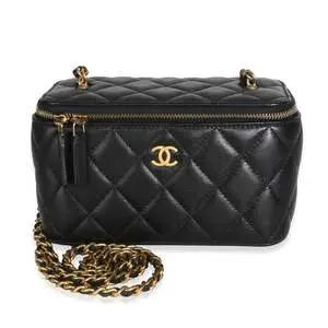 Chanel Quilted Lambskin Pearl Crush Vanity With Chain - Black