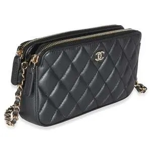Chanel Quilted Lambskin Pearl Cc Double Zip Phone Holder With Chain